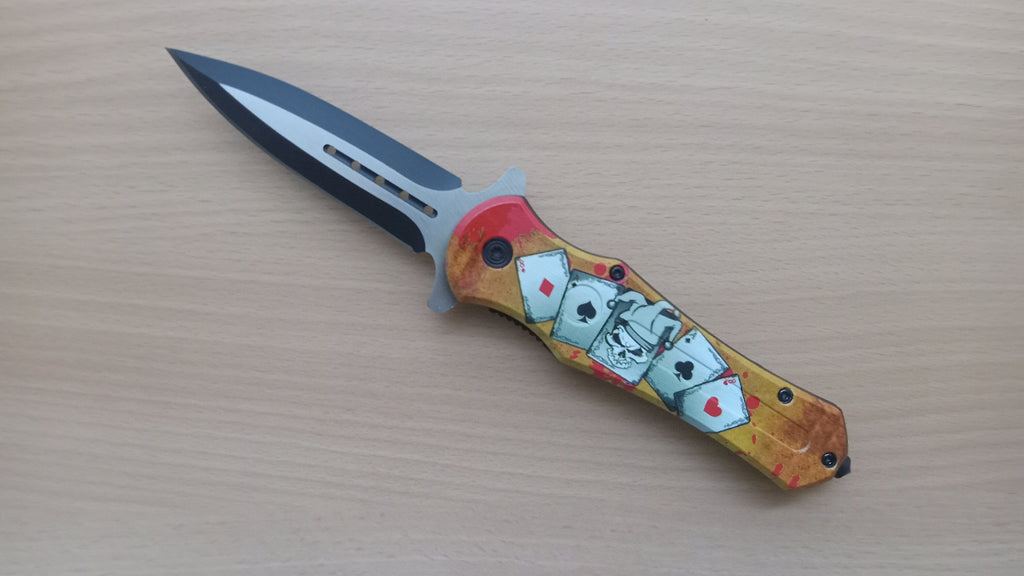 Skull Gambler Spear Point Style Spring Assisted Open Folding Pocket Kn ...